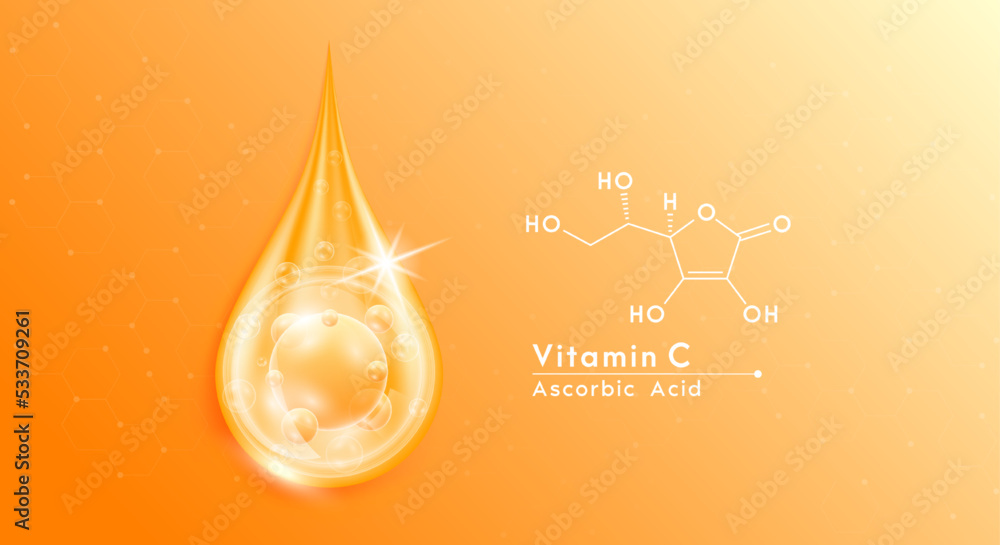 Serum drop water vitamin C orange and structure. Vitamins complex with ...