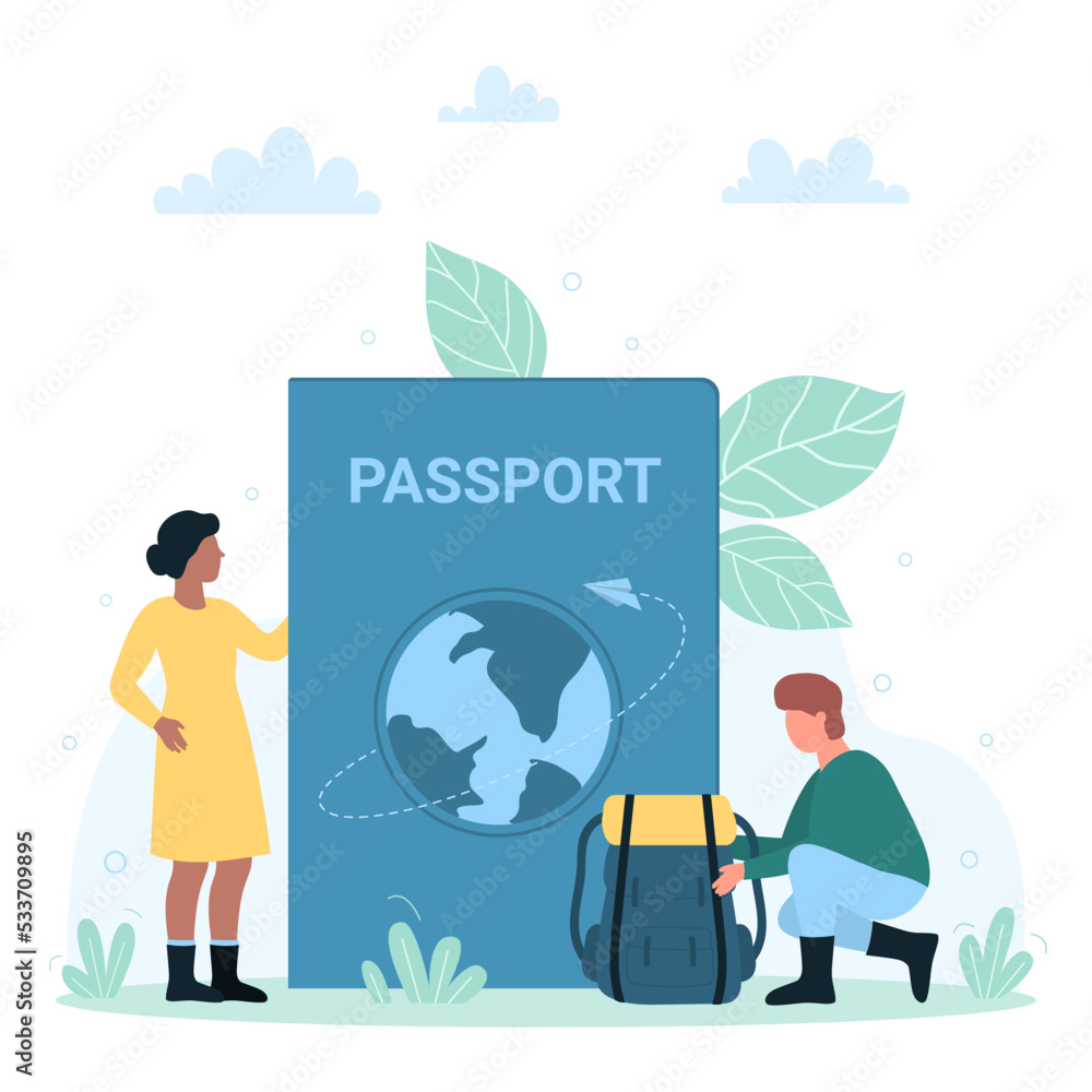 Travel Around World With Foreign Passport And Visas Vector Illustration