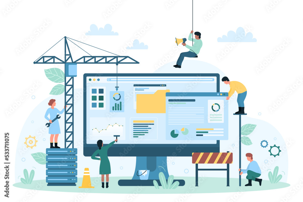 Website under construction vector illustration. Cartoon tiny people ...