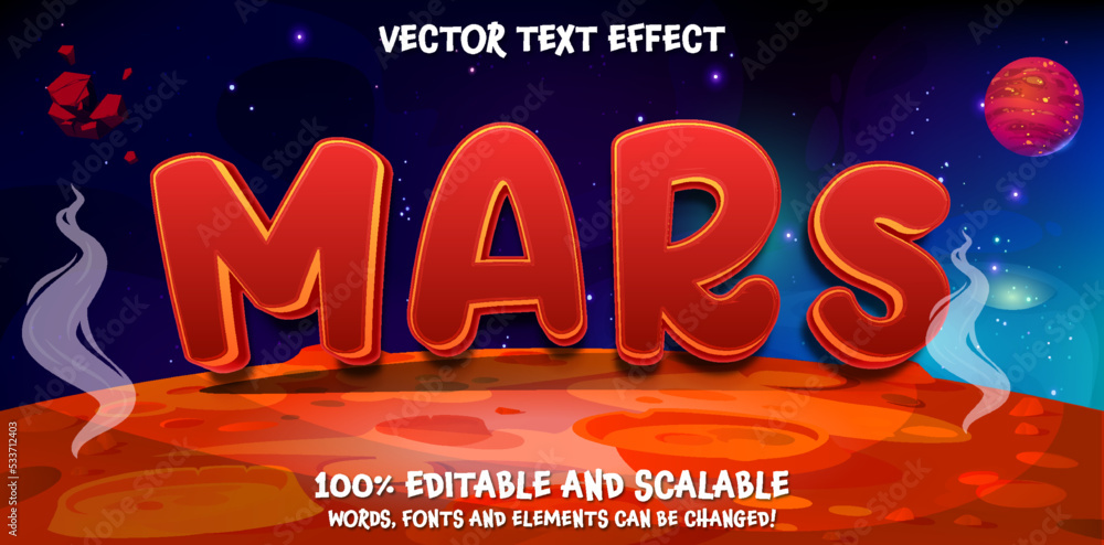 Mars text, editable red space style font template on red planet ...