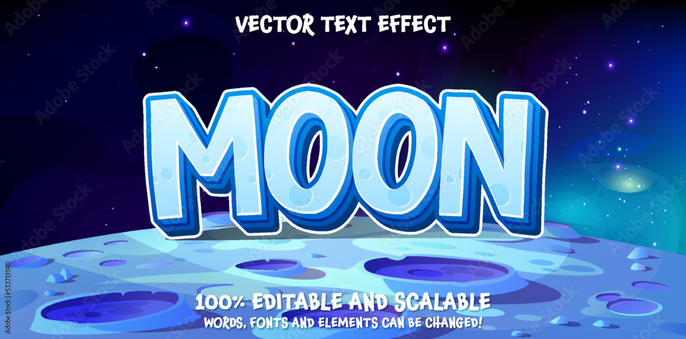 Moon 3d text, editable space blue style letters font template on blue ...