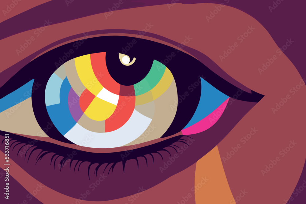 Illustration, eyes with different shades of color signifying the fight ...