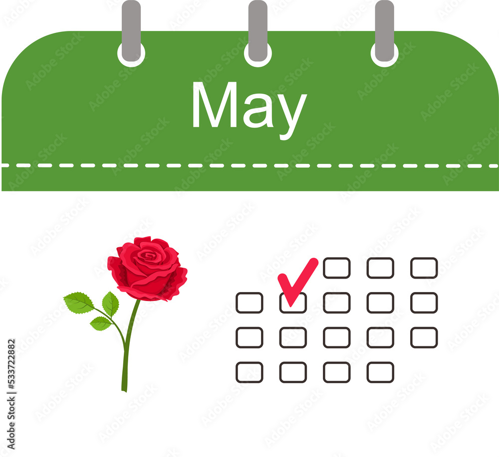 May calendar icon with pattern isolated on transparent background ...