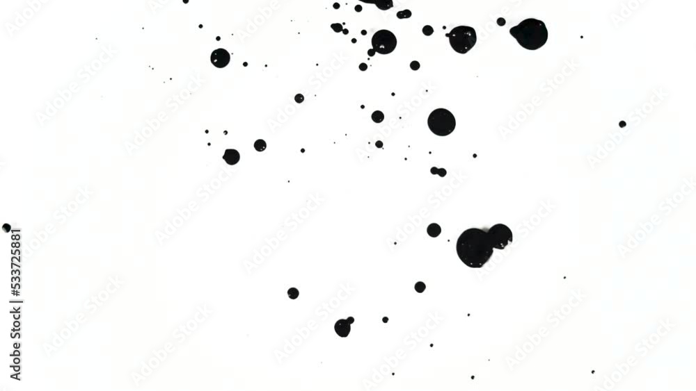 Drop black paint animation on the isolated white background. Abstract ...