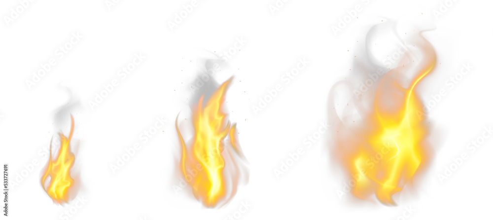 ภาพประกอบสต็อก Fire PNG. Realistic Fire Flames with smoke and sparkles ...