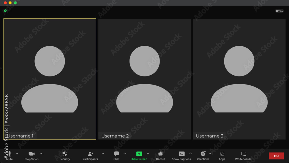 Online video call interface template with user icon. Application for ...