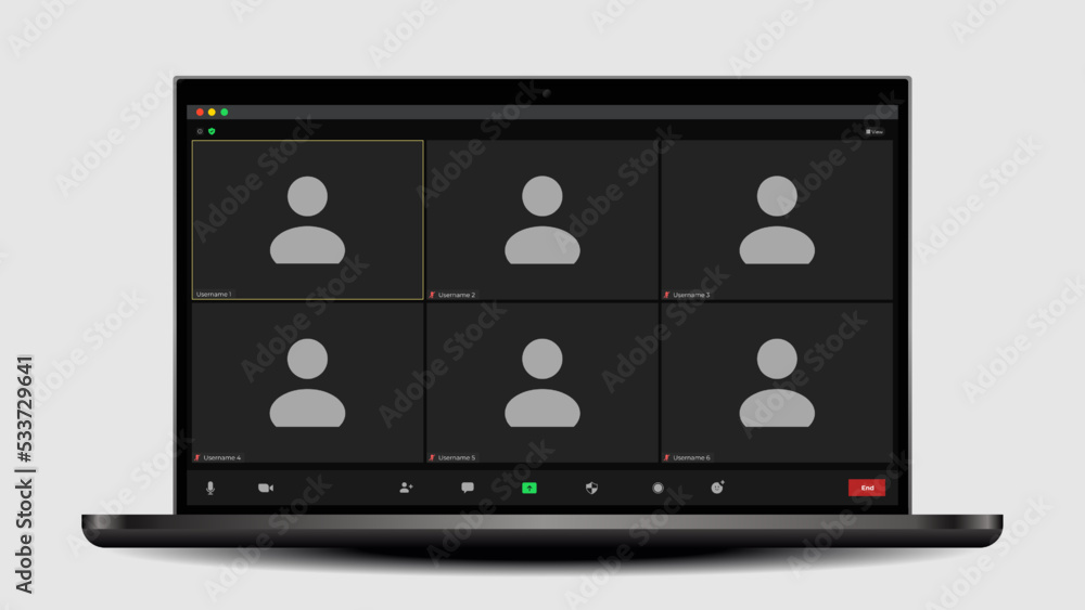 Online video call interface template with user icon. Video calls window ...