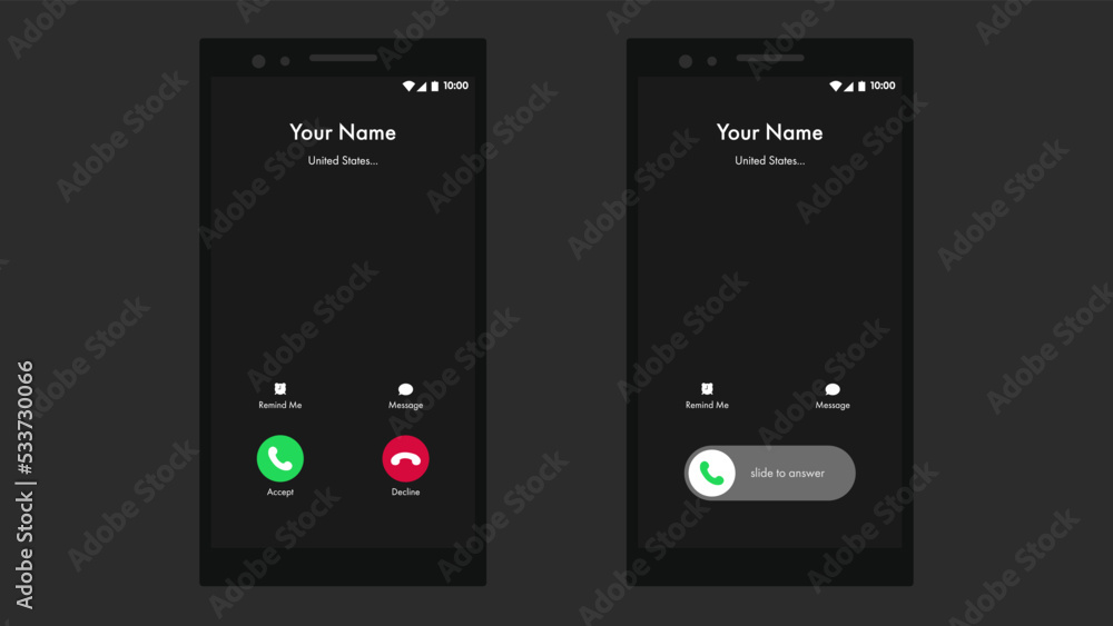 Mockup incoming call, voicemail screen, smartphone interface vector ...