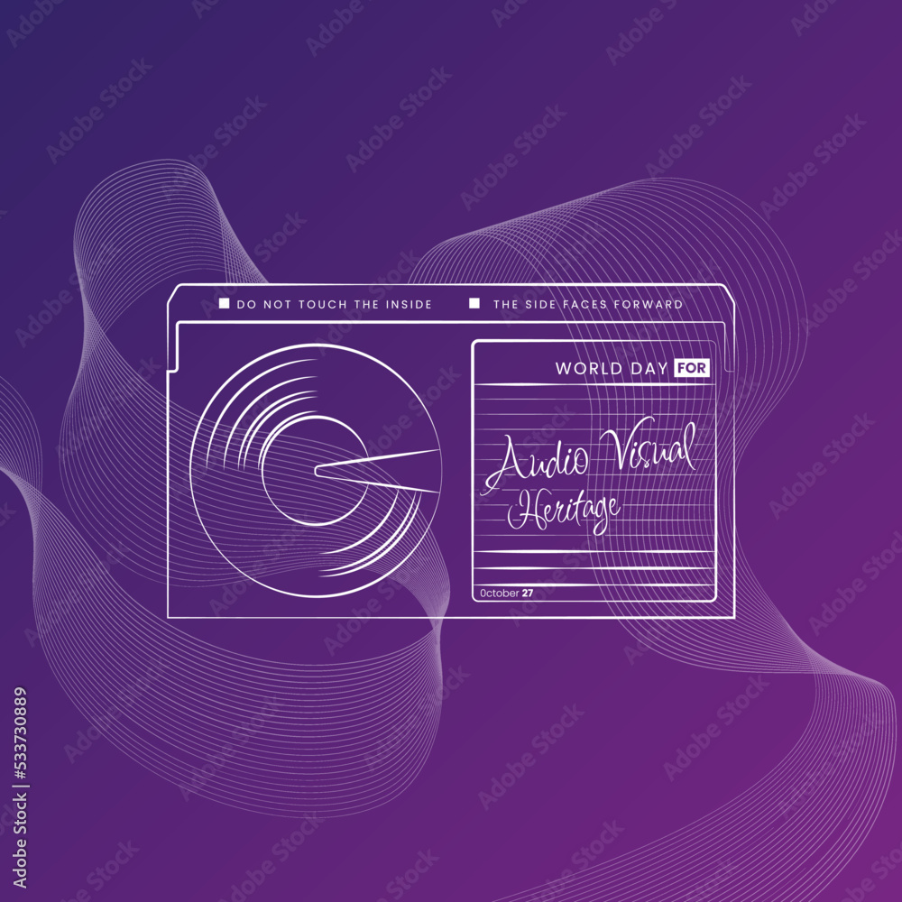 Vintage audio visual cassette in line art design with waving lines for ...