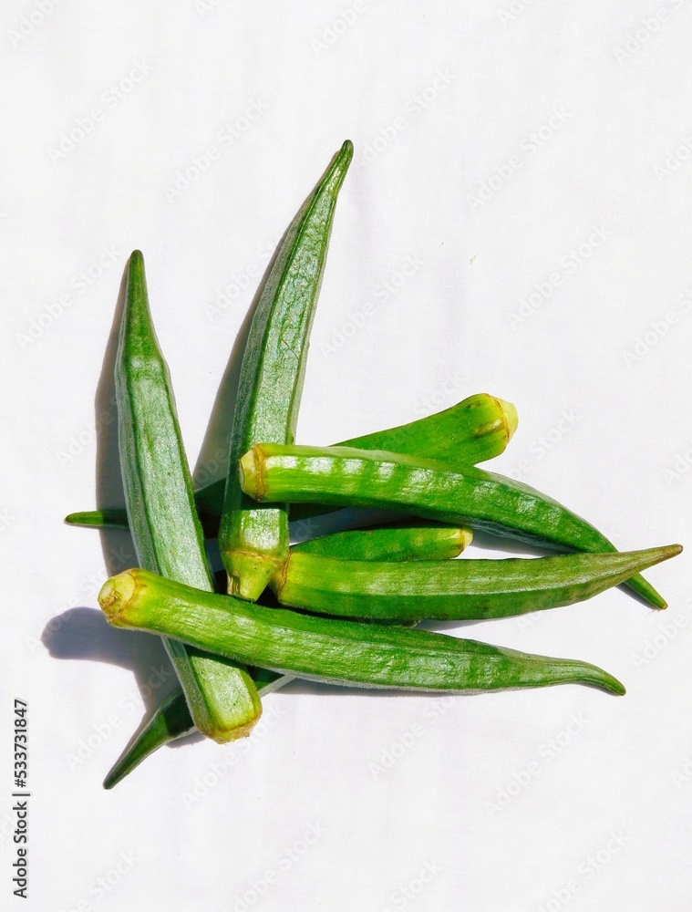 Okra green Ladies' fingers Okro Ochro Bamia food Abelmoschus esculentus ...
