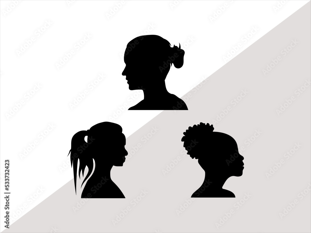 Woman Heads SVG, Woman Heads Silhouette, Heads Svg, Women Hair Svg ...