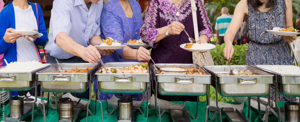 Food Buffet Catering Dining Eating Party Sharing Concept. people group ...