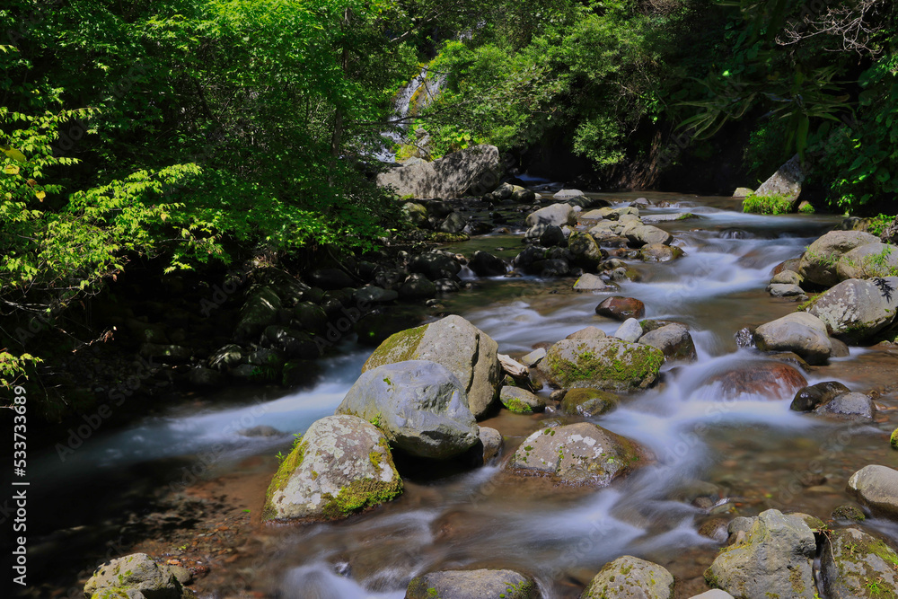 Doryu Waterfall and Mountain Stream at the foot of Mt. Yatsugatake ...