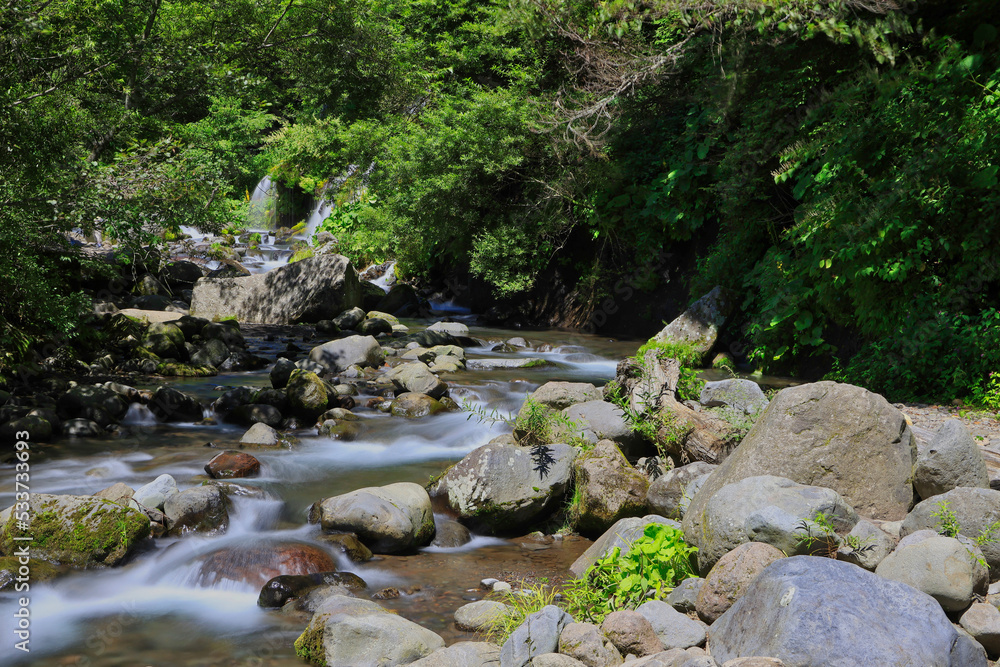 Doryu Waterfall and Mountain Stream at the foot of Mt. Yatsugatake ...