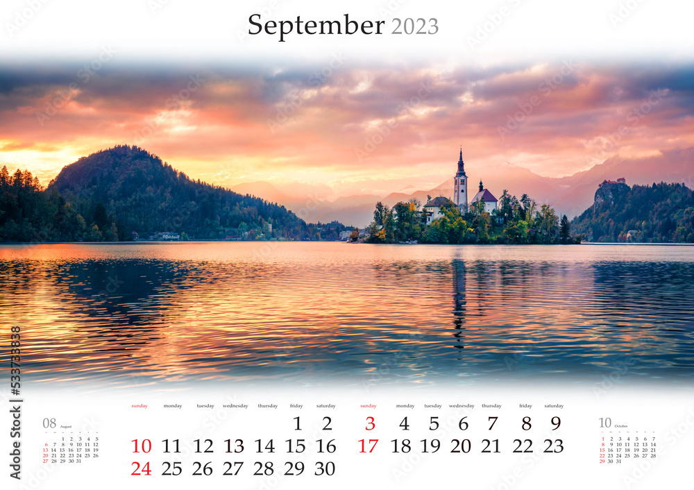 Wall calendar for 2023 year. September, B3 size. Set of calendars with ...