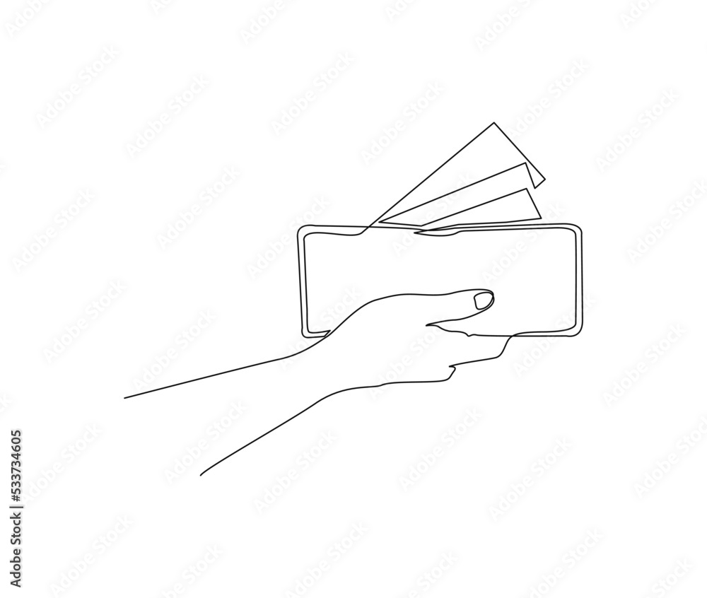 Continuous one line drawing of Hand Wallet With The Money. Wallet line ...