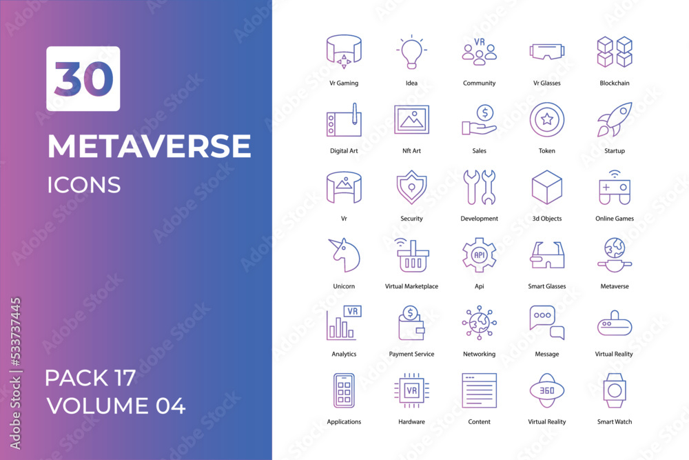 Metaverse icons collection. Set vector line with elements for mobile ...