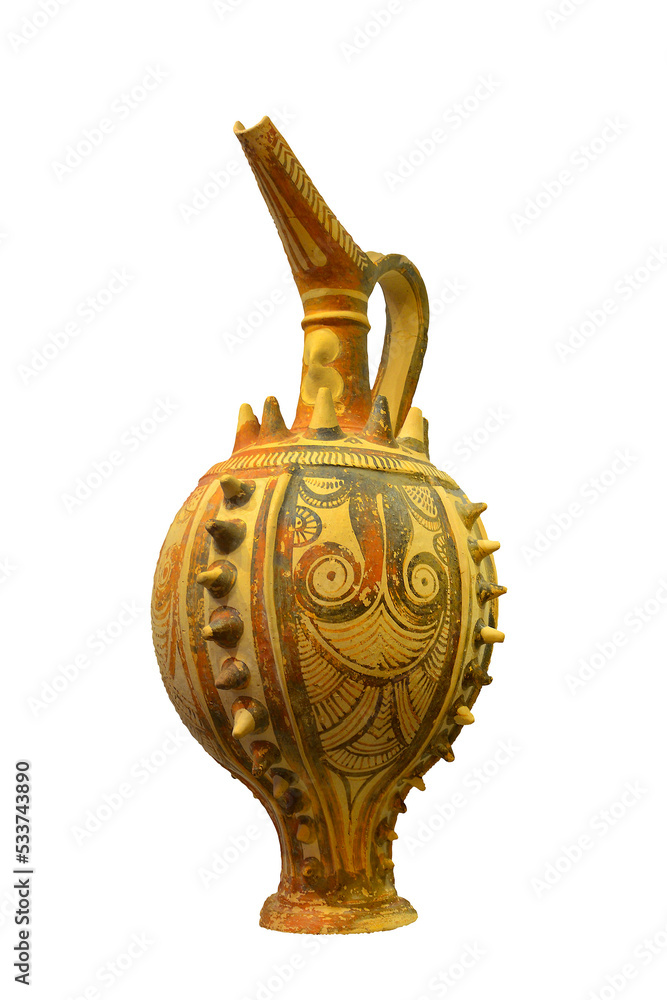 CRETE, GREECE - Clay vessels decorated. Heraklion Archaeological Museum ...