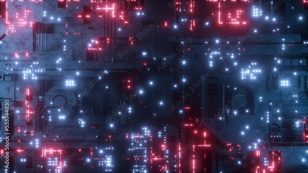 This stock footage shows a futuristic digital data surface with ...