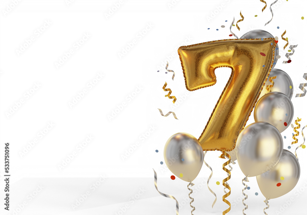 Composition of holiday balls with numbers. Number seven balloon and ...