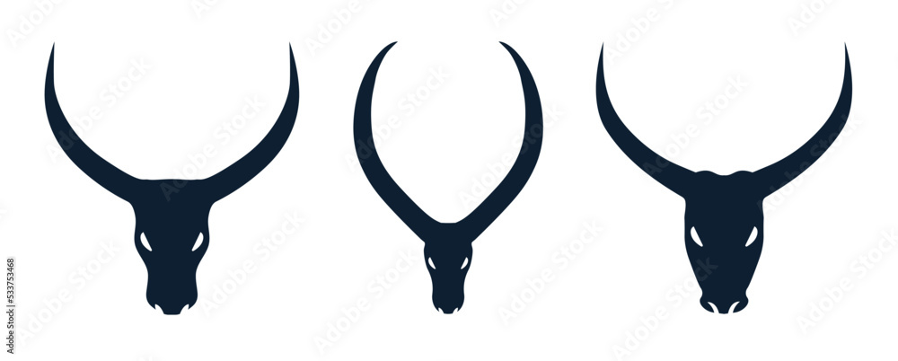 Bull Head Logo Icon Vector Silhouette Bull Cow Head With Long Horn
