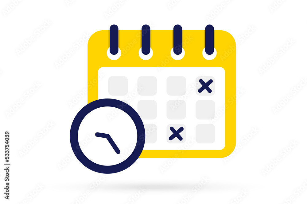 Calendar and clock icon on flat style. Schedule, appointment, important ...