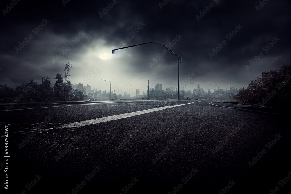 Black asphalt road and empty dark street scene background. Cracked ...