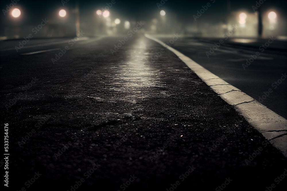 Black asphalt road and empty dark street scene background. Cracked ...