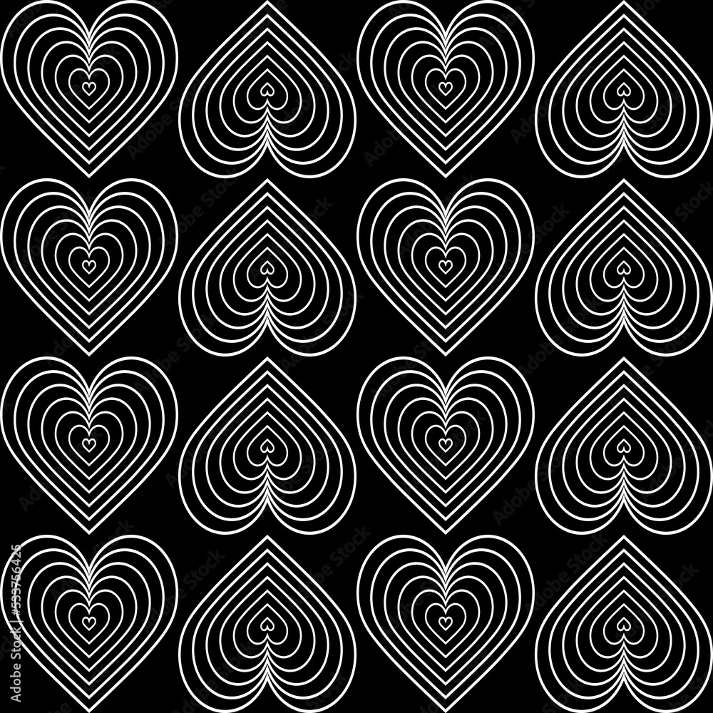 Seamless modern pattern. Line art vector. Isolated white heart-shaped ...