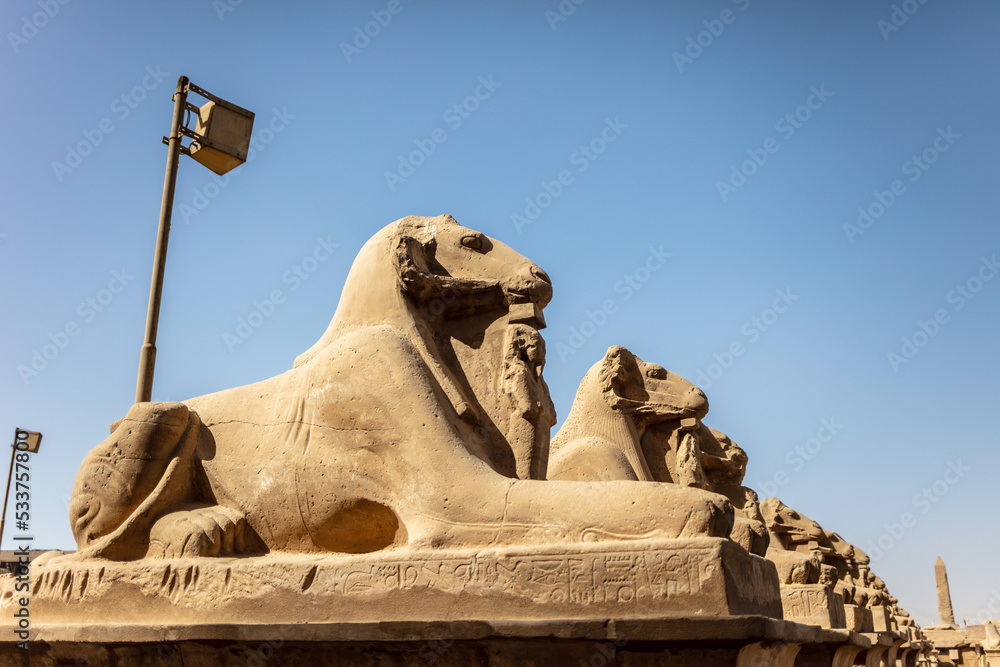 Lamb Alley Karnak Temple. Columns with hieroglyphs. Karnak temple is ...