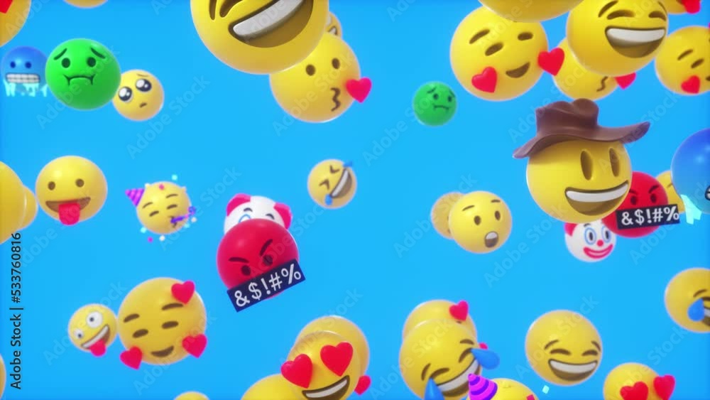 This Stock Motion Design video shows a 3D Emojis flying on a seamless ...