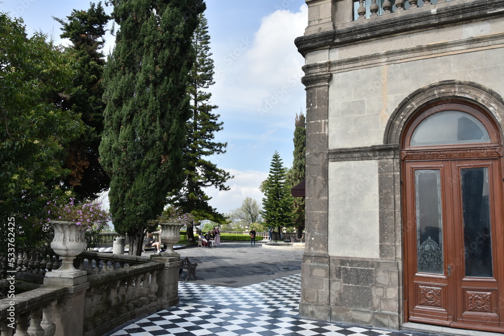 Chapultepec Castle Patio with Black and White Checkered Tile Floor and ...