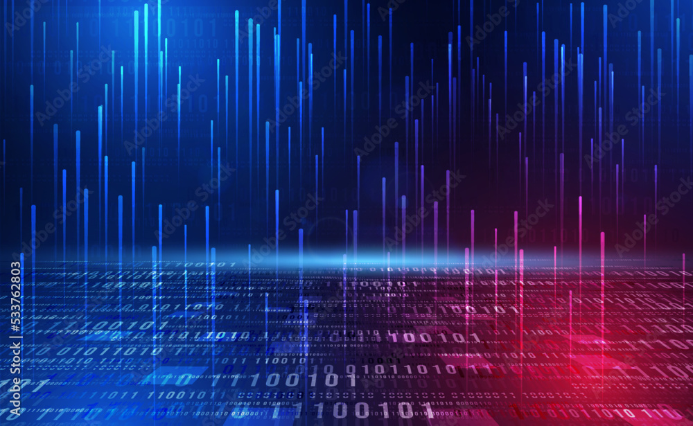 Digital technology Binary code blue background, Matrix cyber technology security, abstract ...