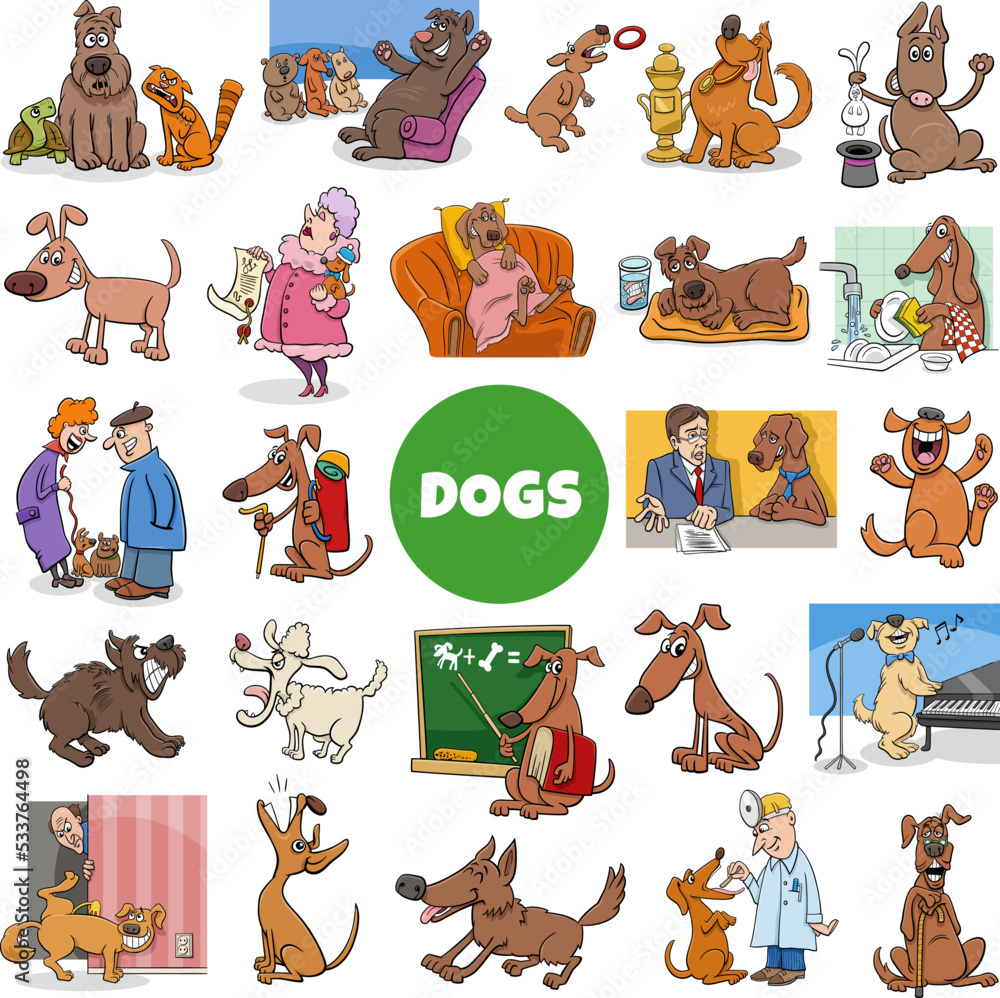 cartoon dogs and puppies comic characters big set Stock Vector | Adobe ...