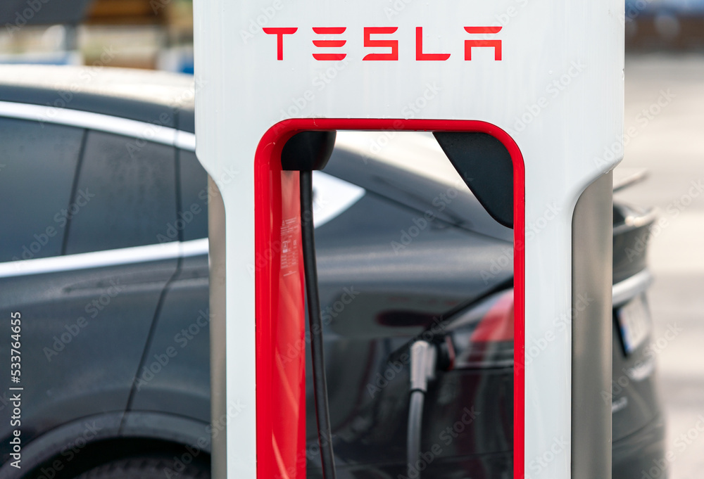 Tesla electric vehicle charging point charging tesla model x Stock ...