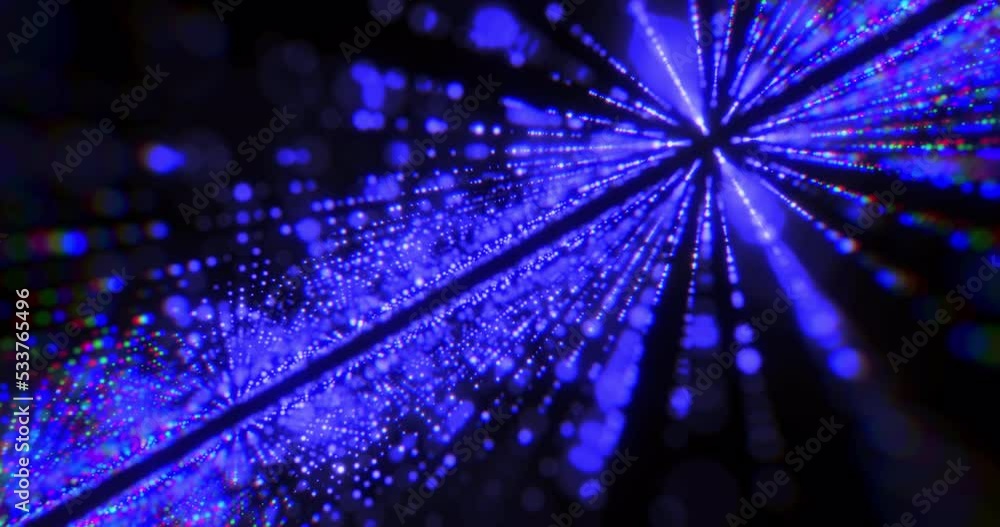 Bright glowing blue beautiful laser lines from dots and particles with ...