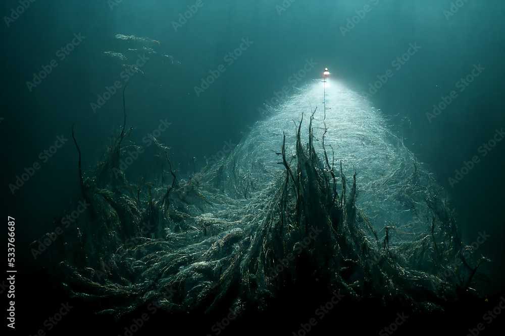 Monster under sea. Ocean phobia. Thalassophobia concept art. Stock ...