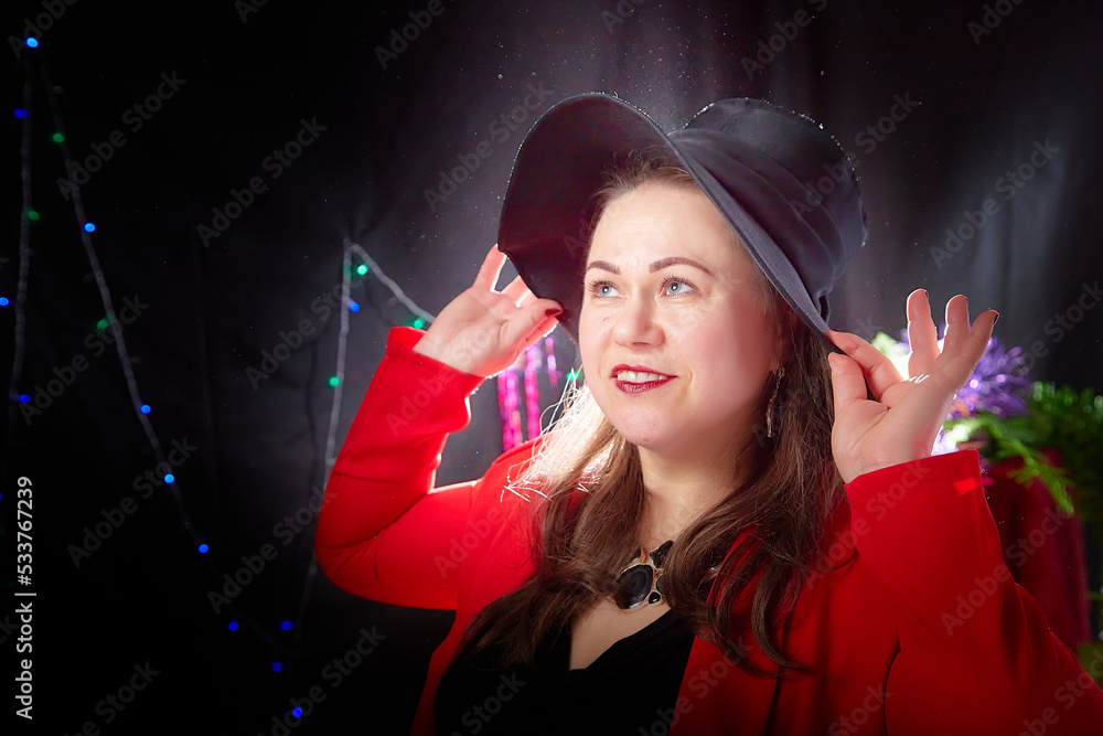 Attractive fat plumb chubby adult overweight woman in black and red ...