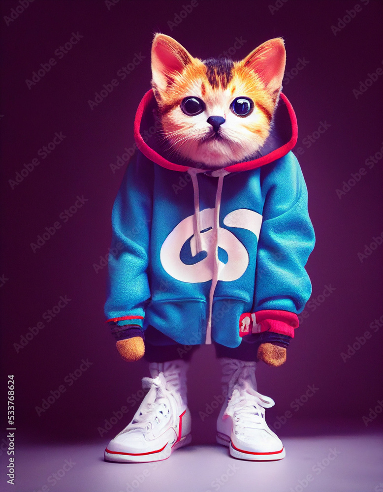 Portrait of a Cute little kitty cat . Posing at a photoshoot in Hiphop ...
