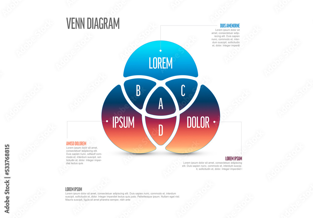 Multipurpose Venn Diagram Schema Template with Three Elements Stock ...