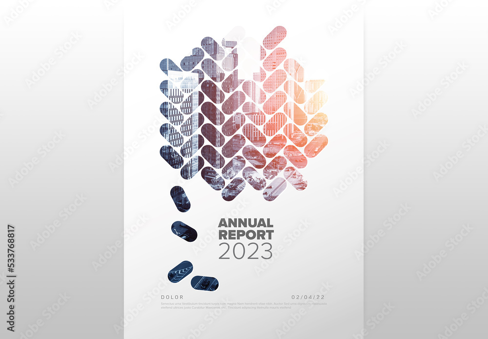 Light Annual Report Front Cover Page Template with Photo and Oval Masks ...