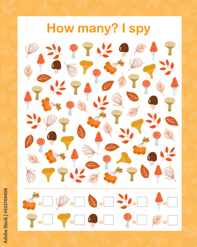 Autumn I spy, How many counting educational game for kids with autumn ...