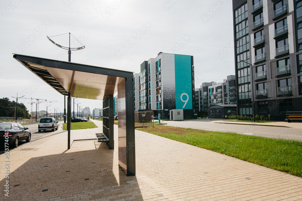 a new street with a bus stop in a trendy area of the city Stock Photo ...