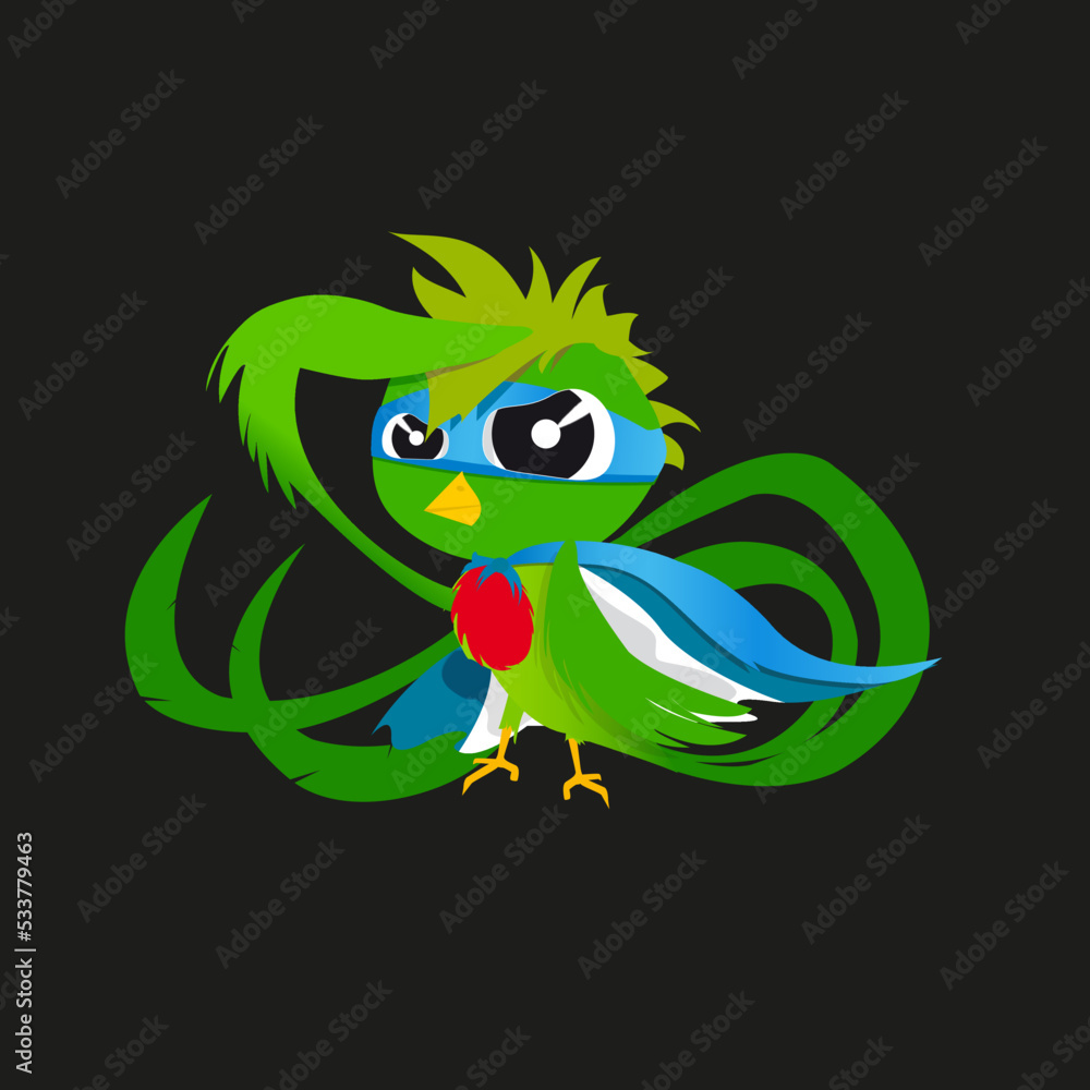 Ilustración de personaje animado de ave quetzal super héroe con bandera ...
