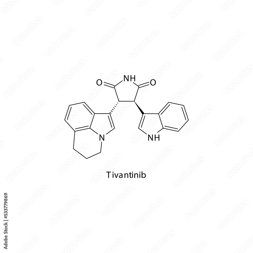 Tivantinib molecule flat skeletal structure, Tyrosine kinase - EGFR ...