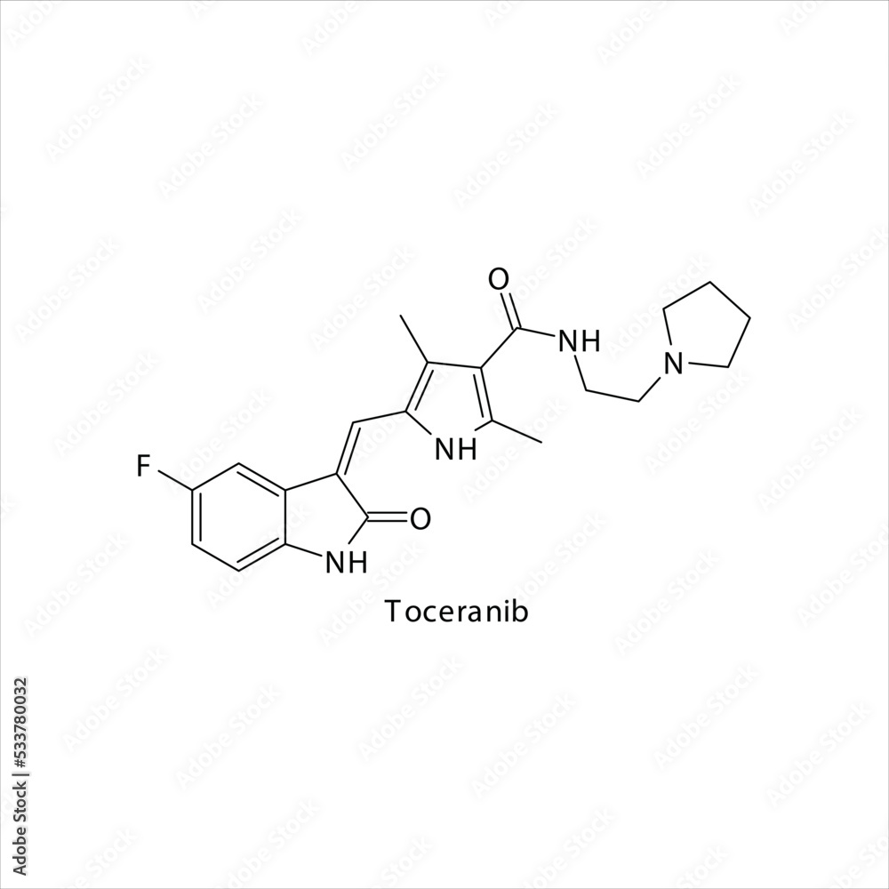 Toceranib molecule flat skeletal structure, Tyrosine kinase - EGFR ...