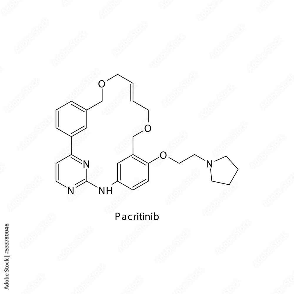 Pacritinib molecule flat skeletal structure, Tyrosine kinase - JAK ...
