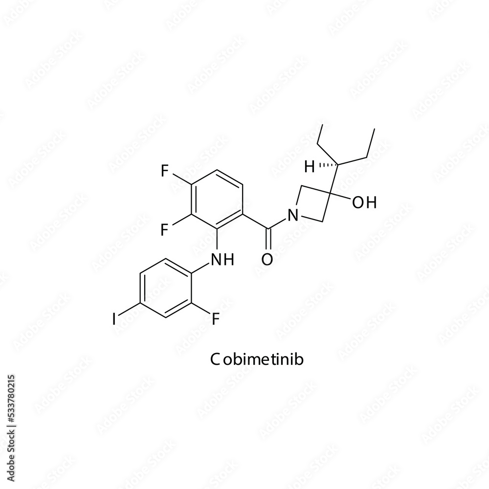 Cobimetinib molecule flat skeletal structure, Tyrosine kinase - MEK ...