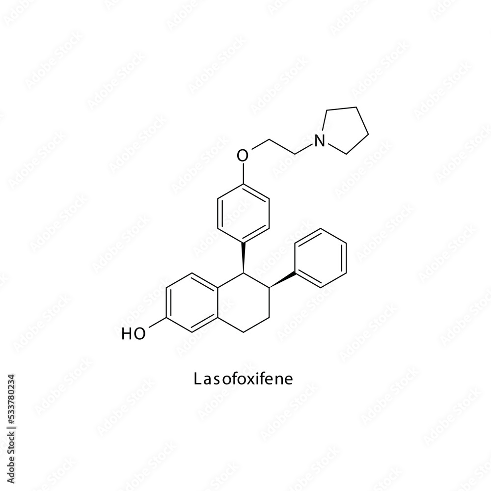 Poster Lasofoxifene molecule flat skeletal structure, Estrogen receptor ...