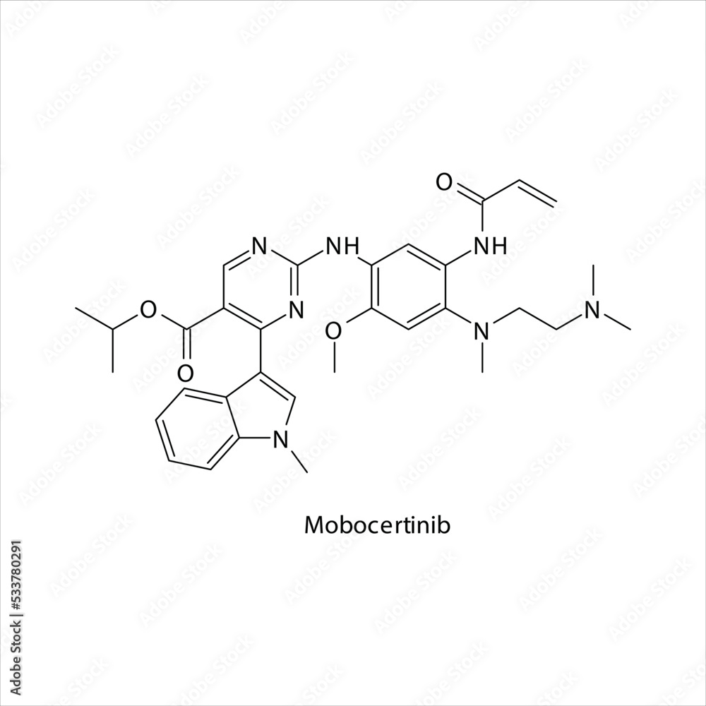 Mobocertinib molecule flat skeletal structure, Tyrosine kinase - EGFR ...
